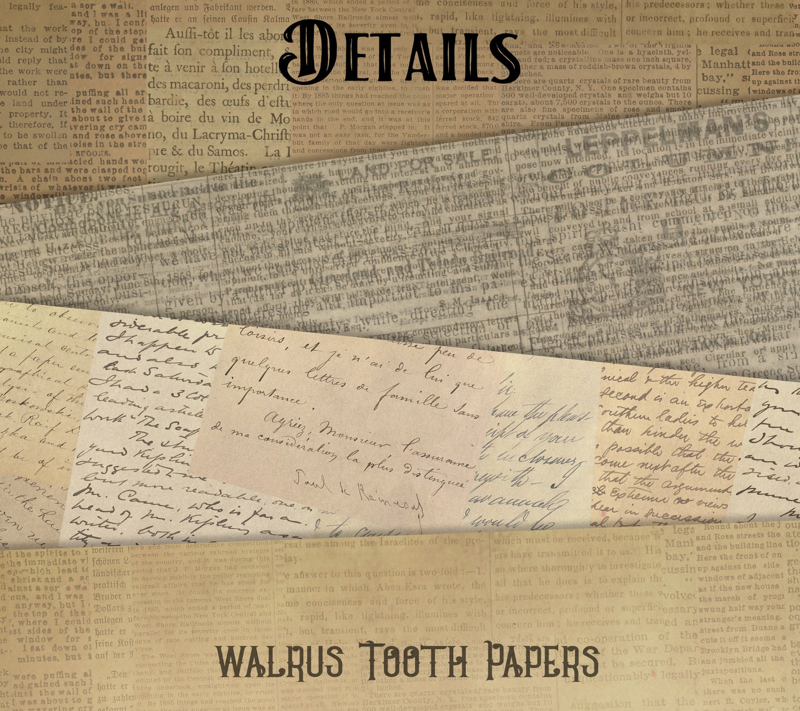 VINTAGE TEXT Printable Scrapbook Paper, 12" X 12" and 8.5" X 11 ...