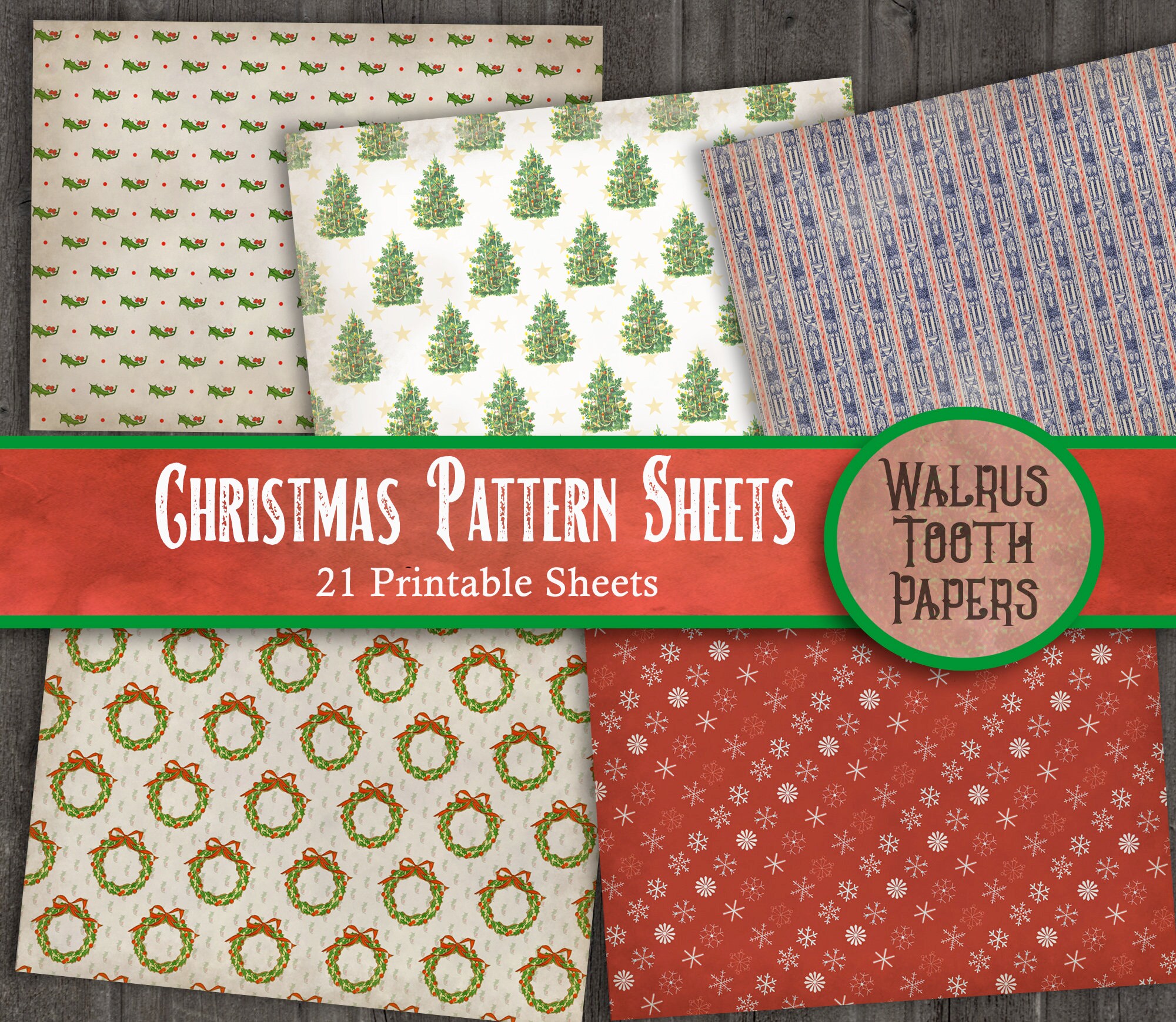 Vintage CHRISTMAS PATTERN SHEETS Printable Ephemera, Instant Download ...