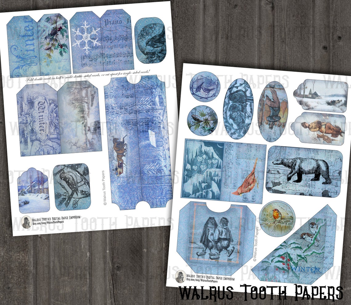 PRINTABLE WINTER EPHEMERA, Instant Download, Digital Collage Sheet ...