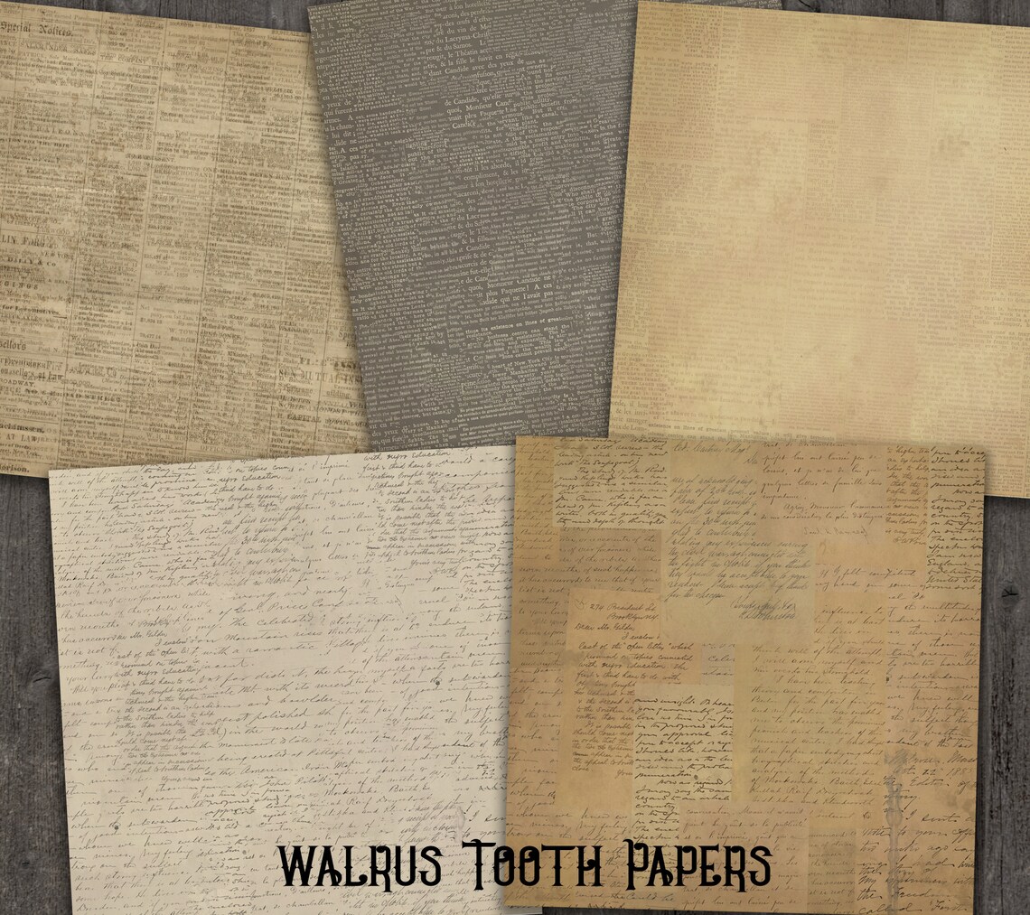 VINTAGE TEXT Printable Scrapbook Paper, 12" X 12" and 8.5" X 11 ...