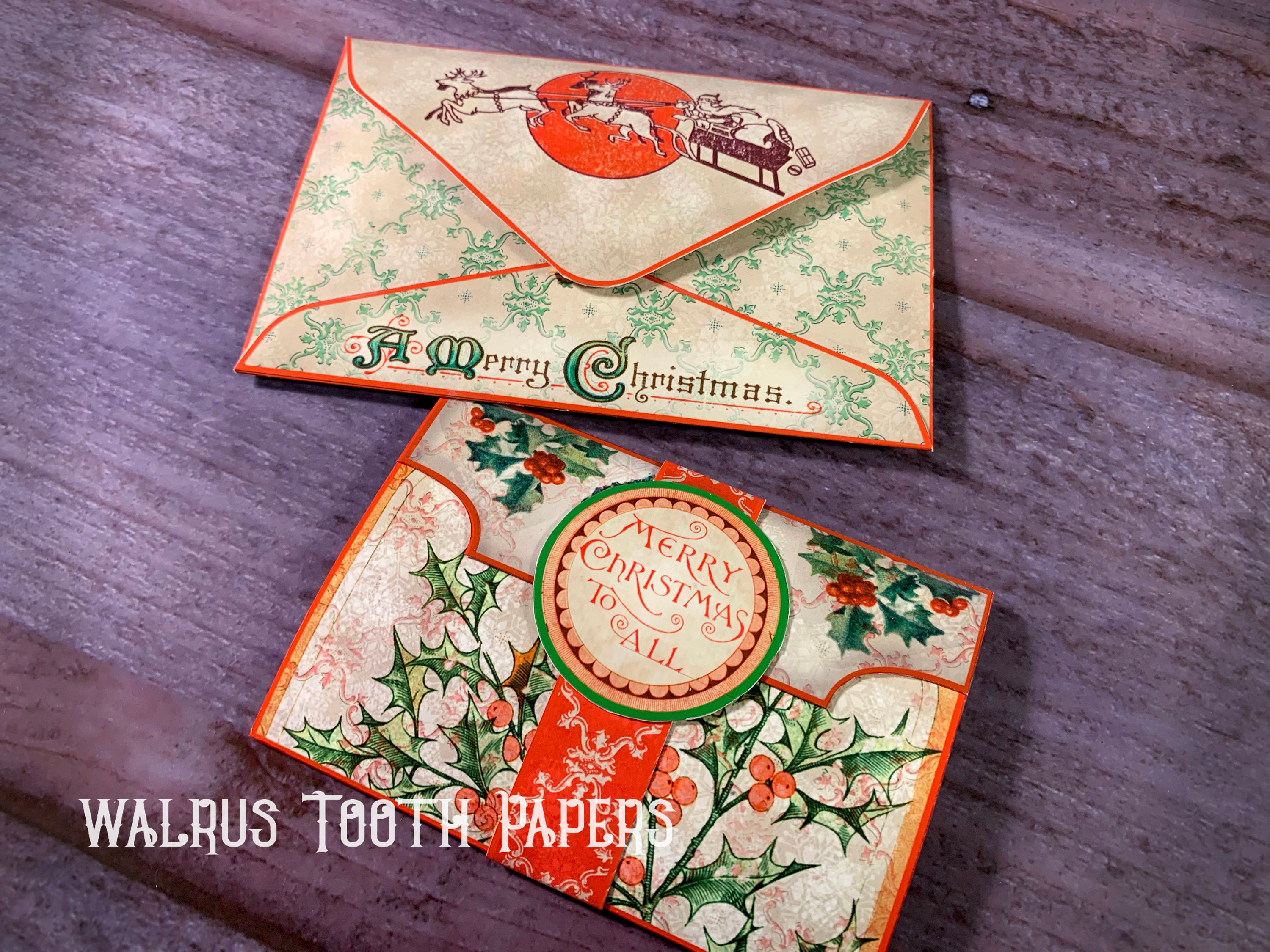 Printable Christmas GIFT CARD HOLDER, Instant Download, Vintage Santa ...