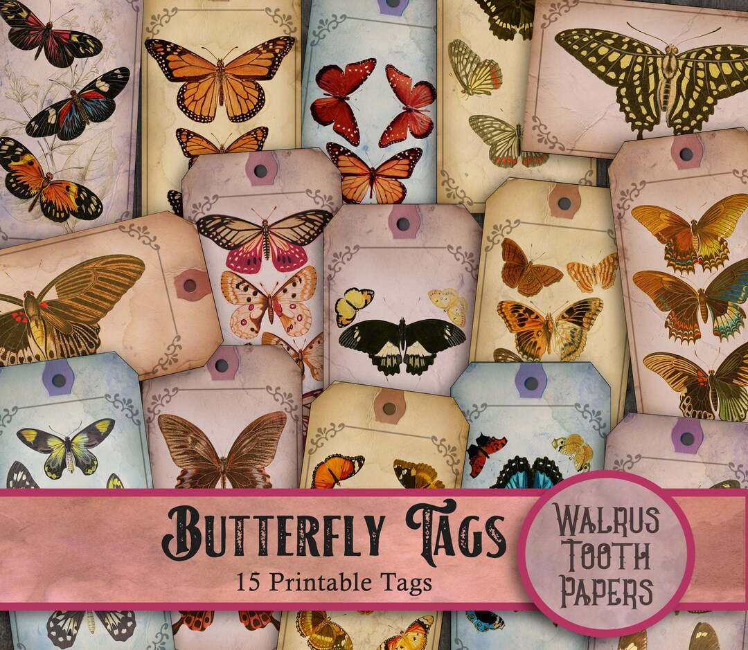Vintage BUTTERFLY TAGS Printable Ephemera, Instant Download, Digital ...