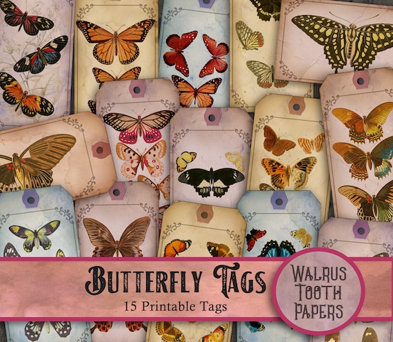 Vintage BUTTERFLY TAGS Printable Ephemera Instant Download - Etsy