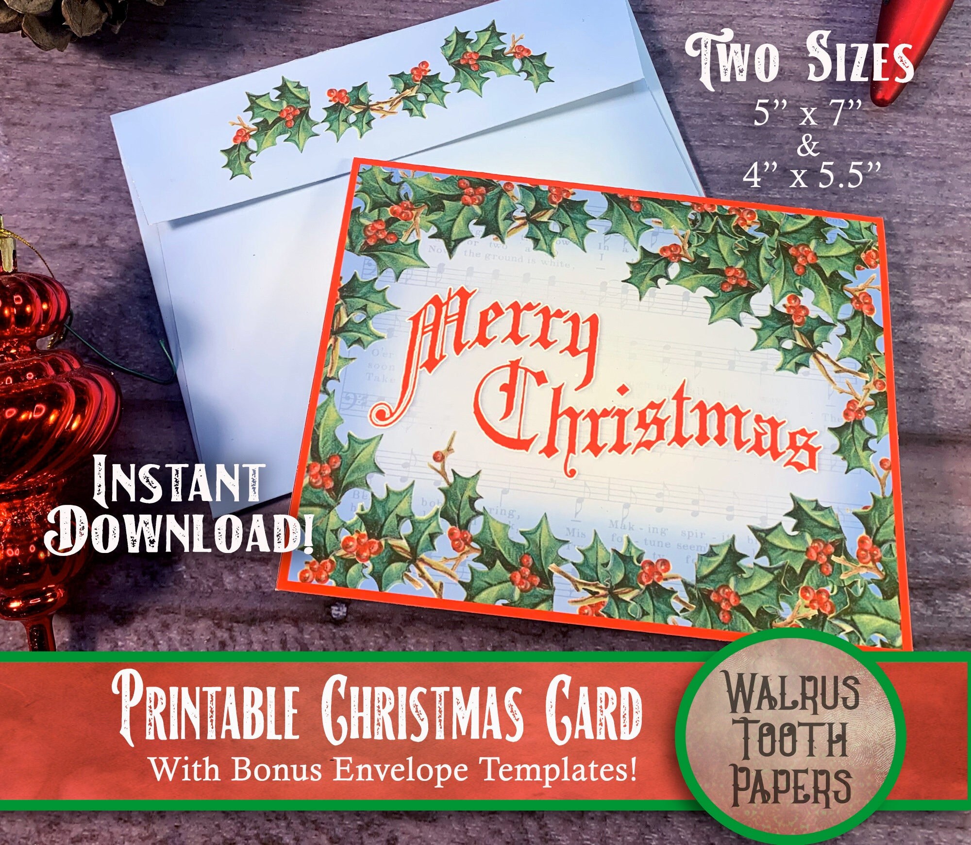 Printable Christmas Card Merry Christmas Instant Download Print at Home ...