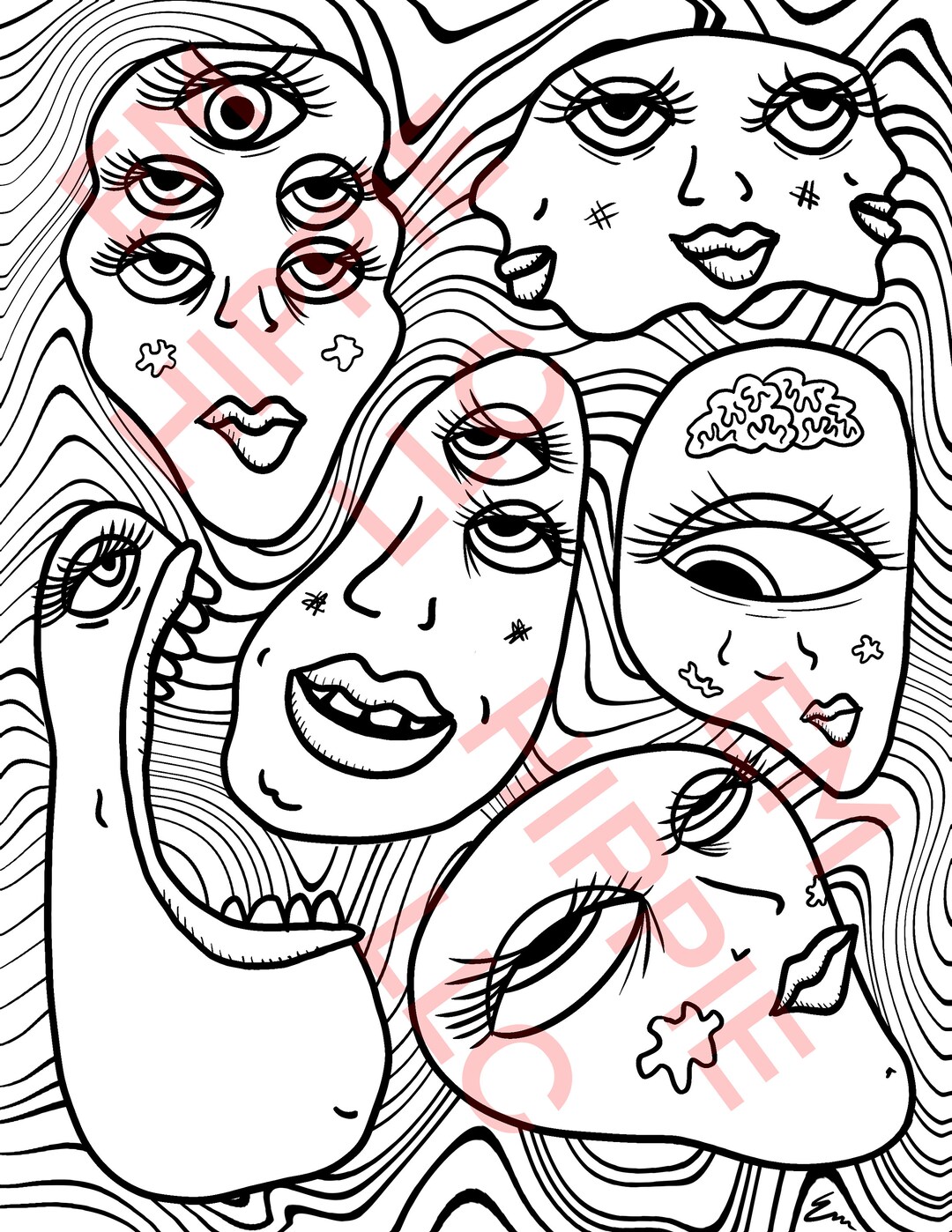 WEIRDOS Coloring Page Printable Trippy Psychedelic Adult Coloring Book ...