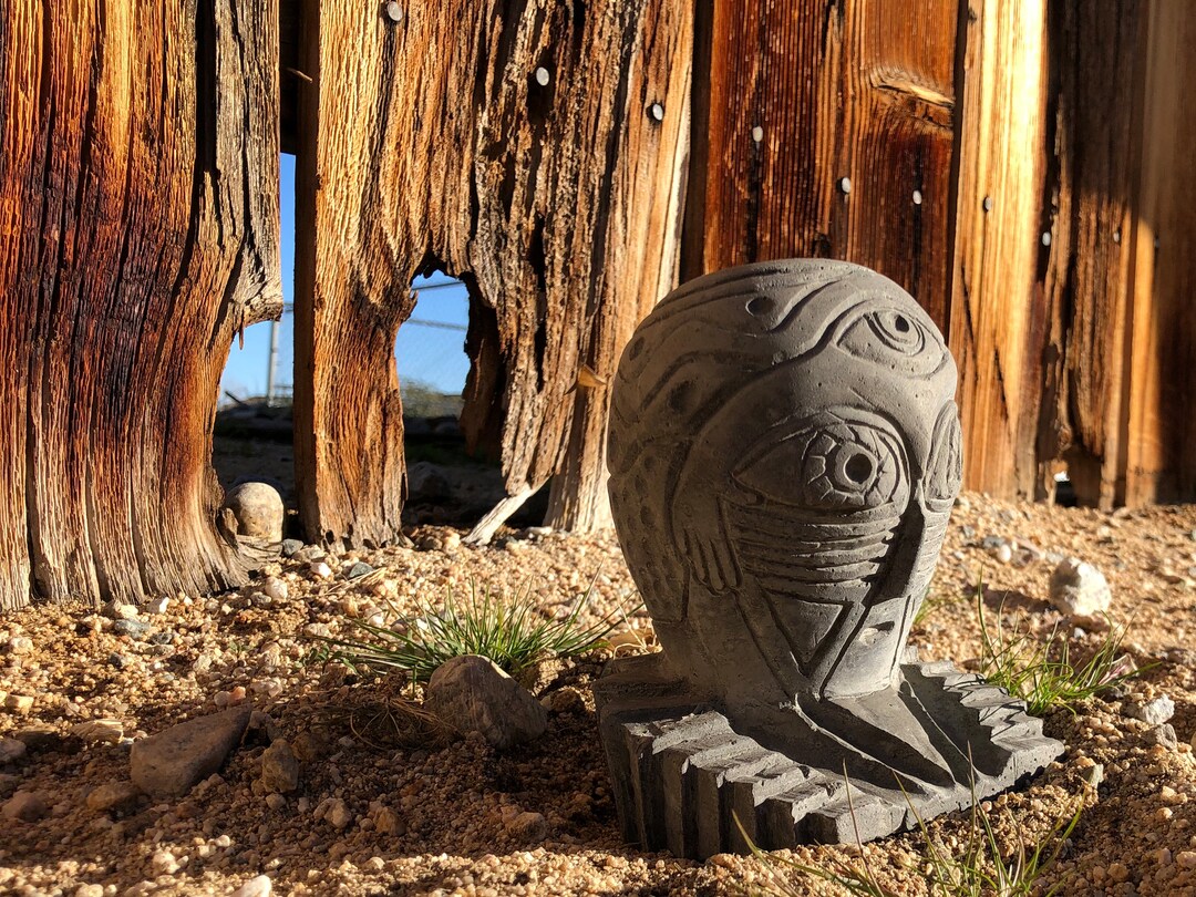 Pre-columbian Star Man Relic, Concrete Garden Sculpture, Third Eye ...