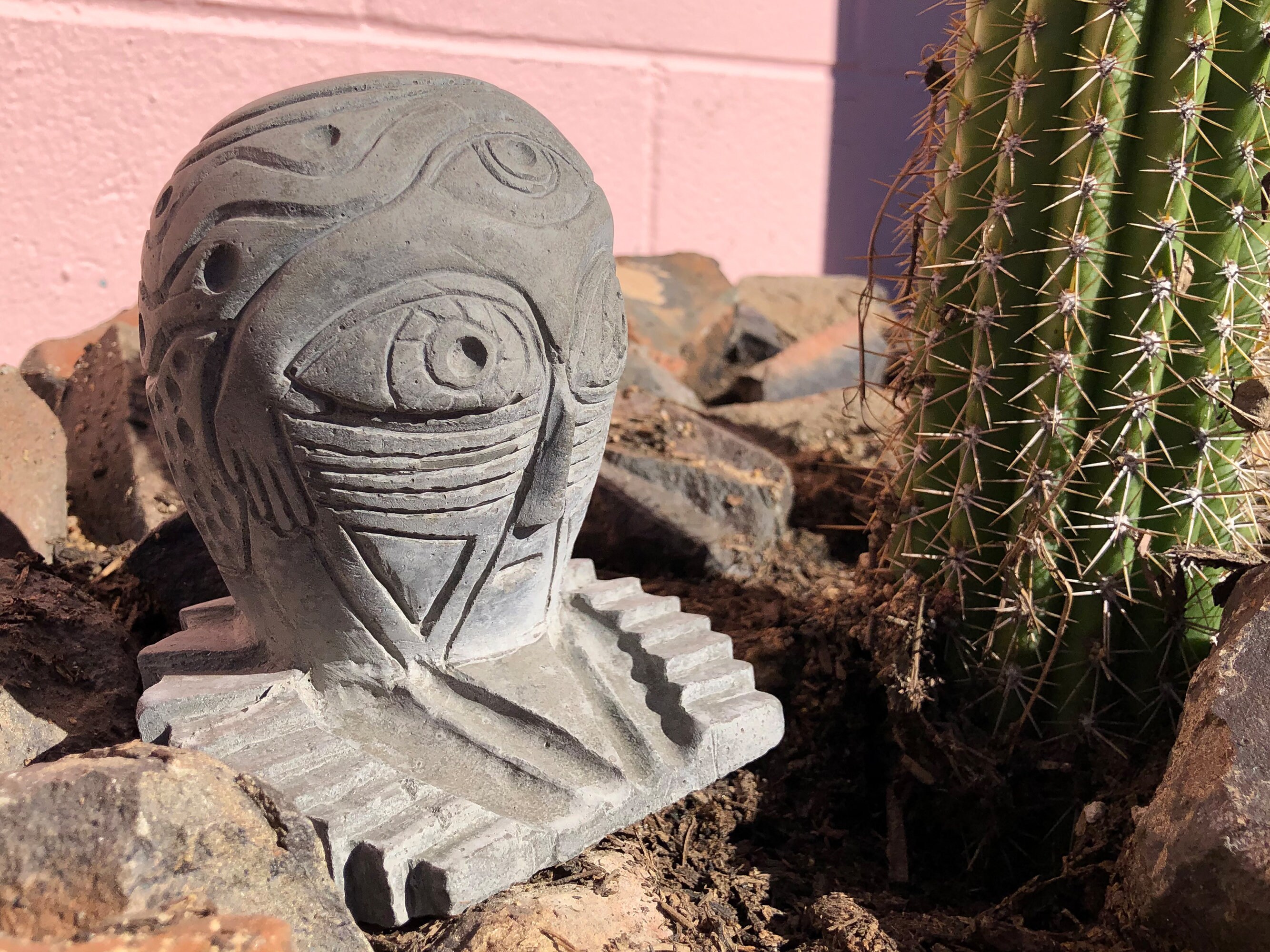 Pre-columbian Star Man Relic, Concrete Garden Sculpture, Third Eye ...