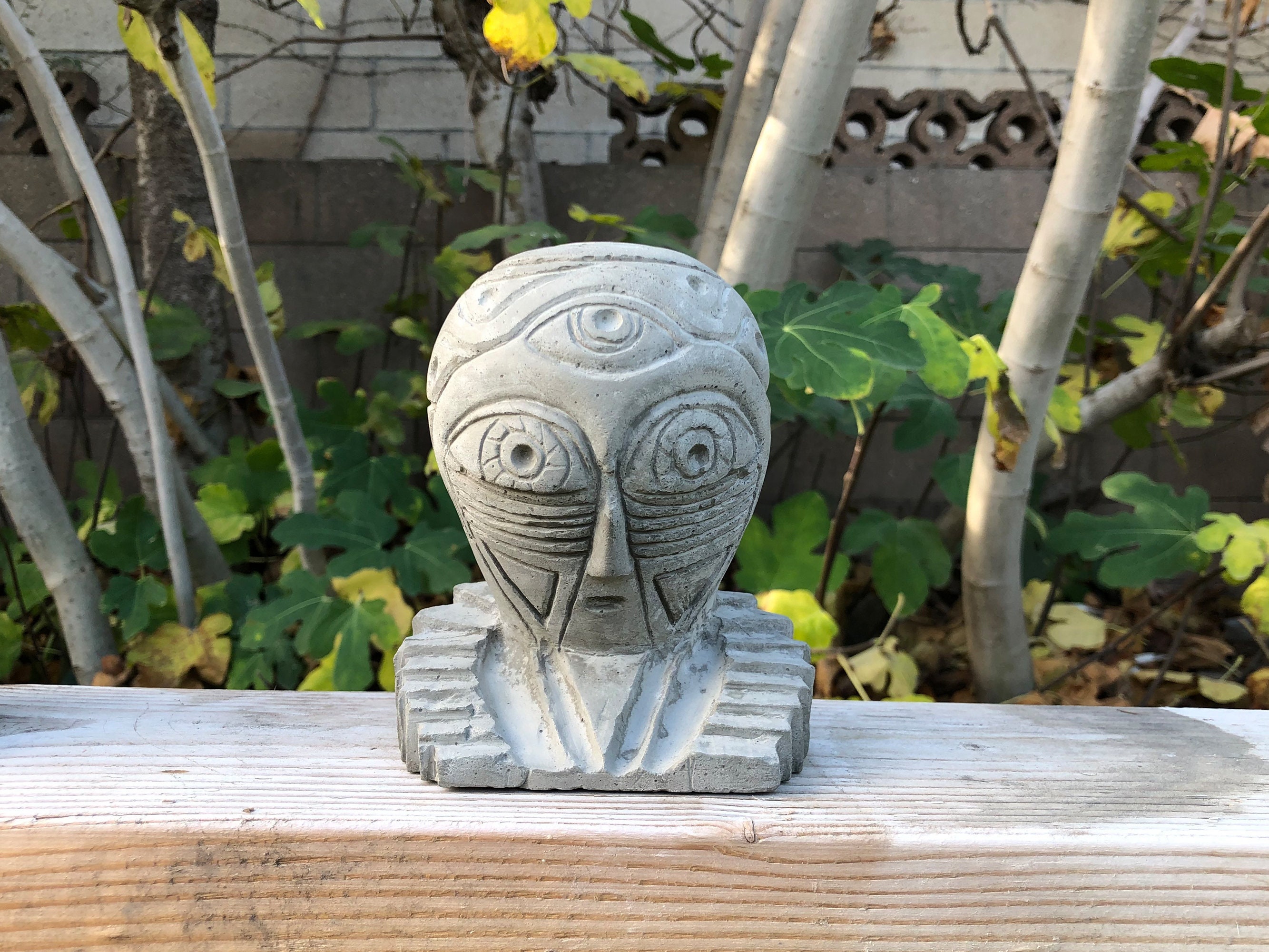 Pre-columbian Star Man Relic, Concrete Garden Sculpture, Third Eye ...