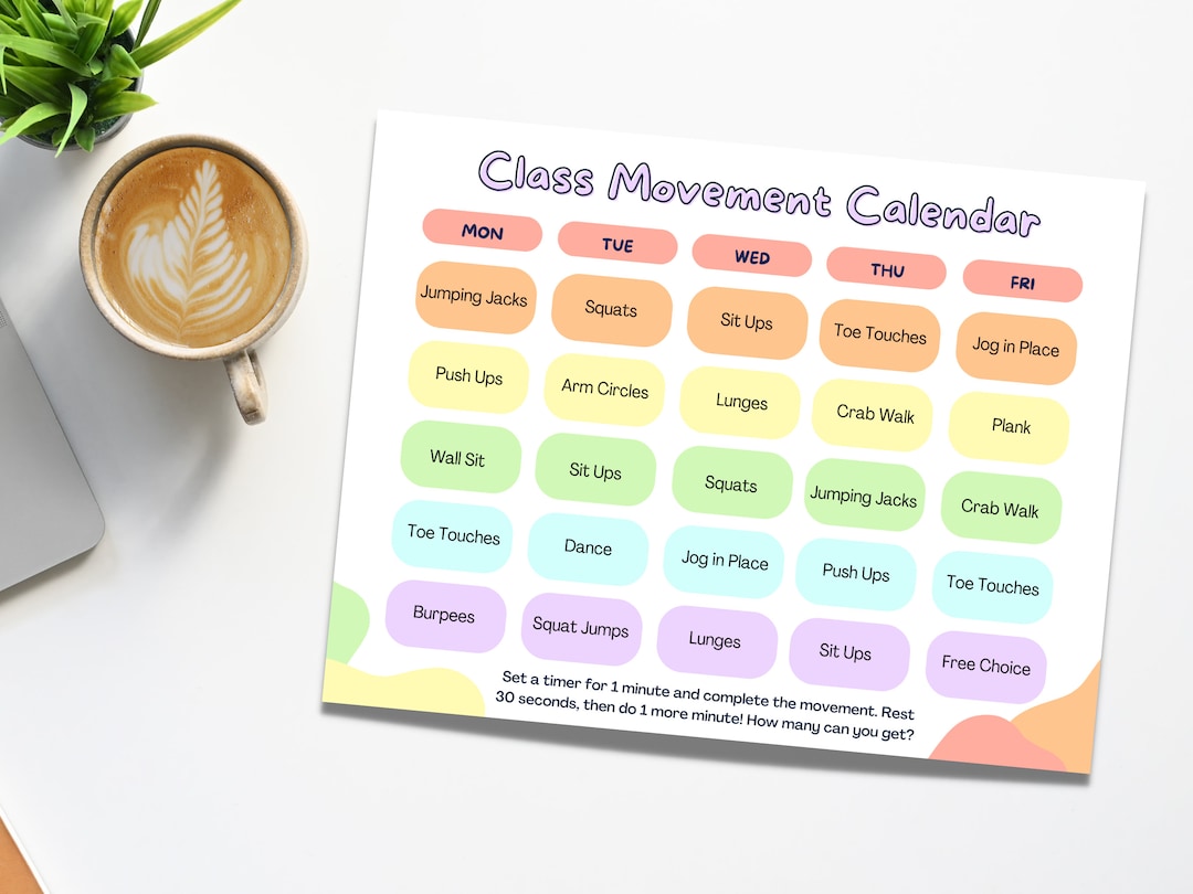Classroom Movement Calendar for Kids | in School Class Activities | Fun ...