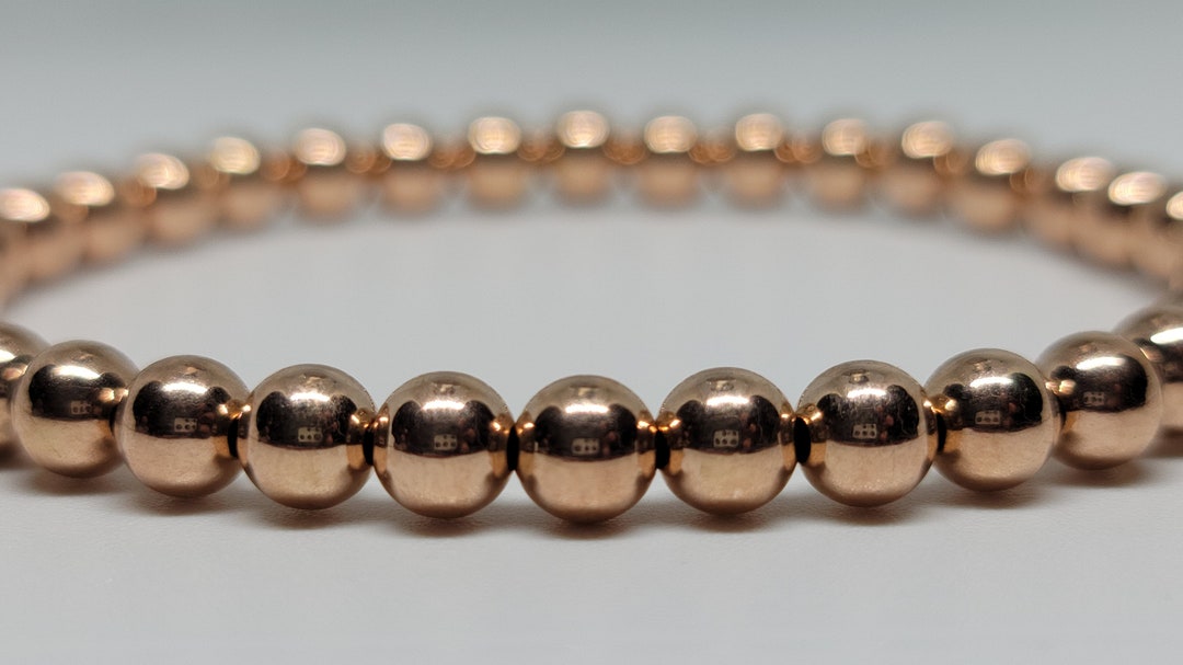 14K Solid Rose Gold Beaded 5mm Stretch Bracelet Rose Gold - Etsy