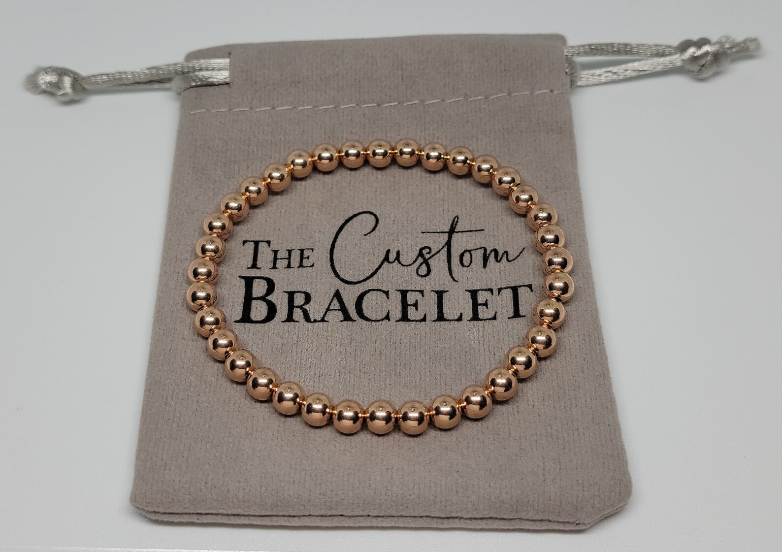 14K Solid Rose Gold Beaded 5mm Stretch Bracelet Rose Gold - Etsy