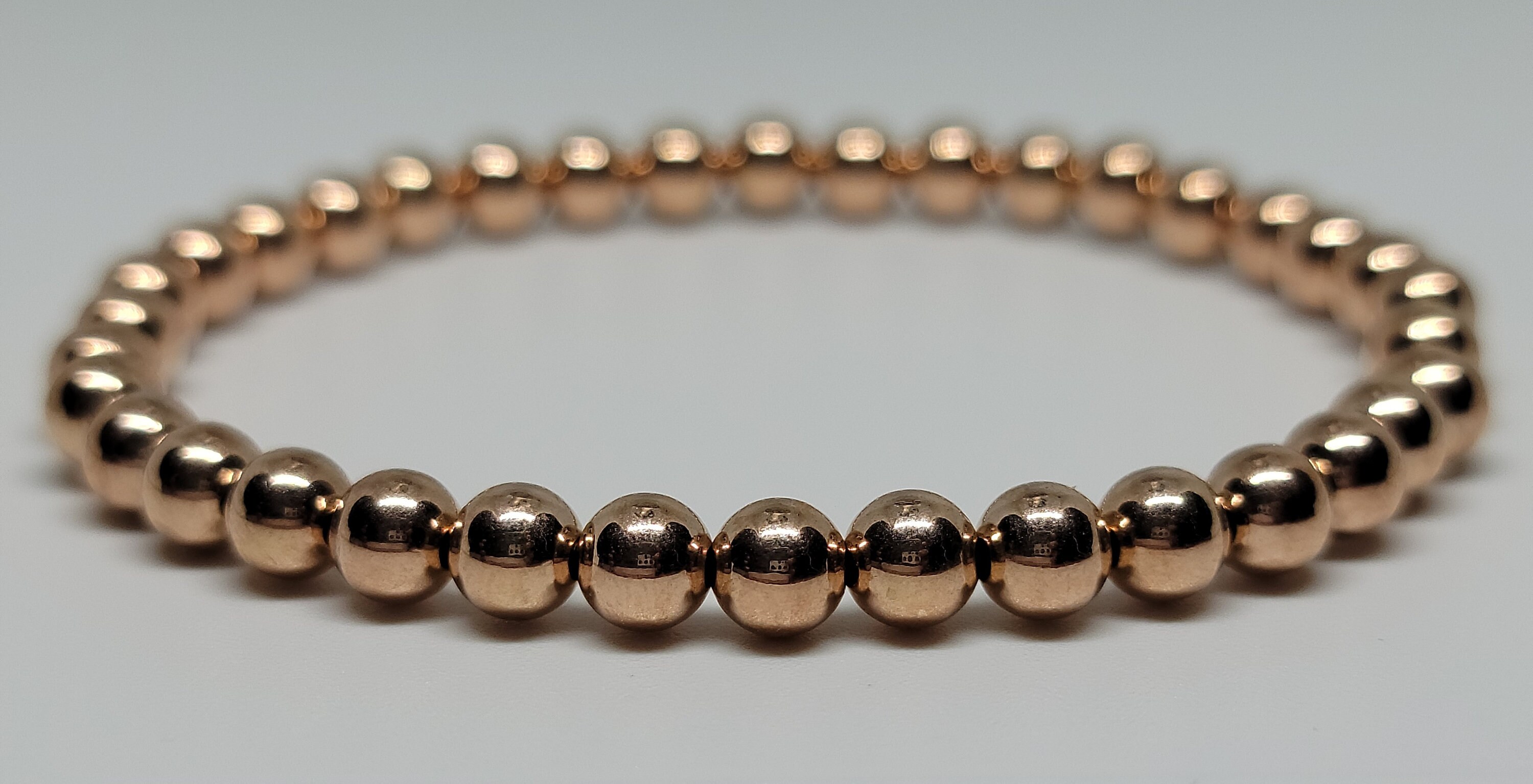 14K Solid Rose Gold Beaded 5mm Stretch Bracelet Rose Gold - Etsy