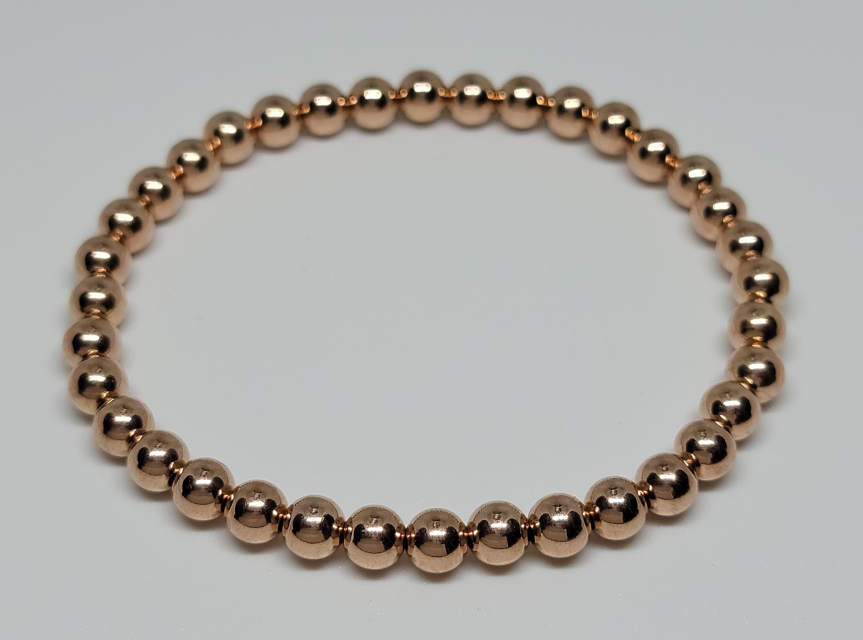 14K Solid Rose Gold Beaded 5mm Stretch Bracelet Rose Gold - Etsy