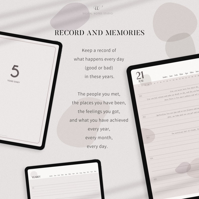 Digital 5 Year Journal, Digital Planner iPad Portrait Diary 2021-2025 ...