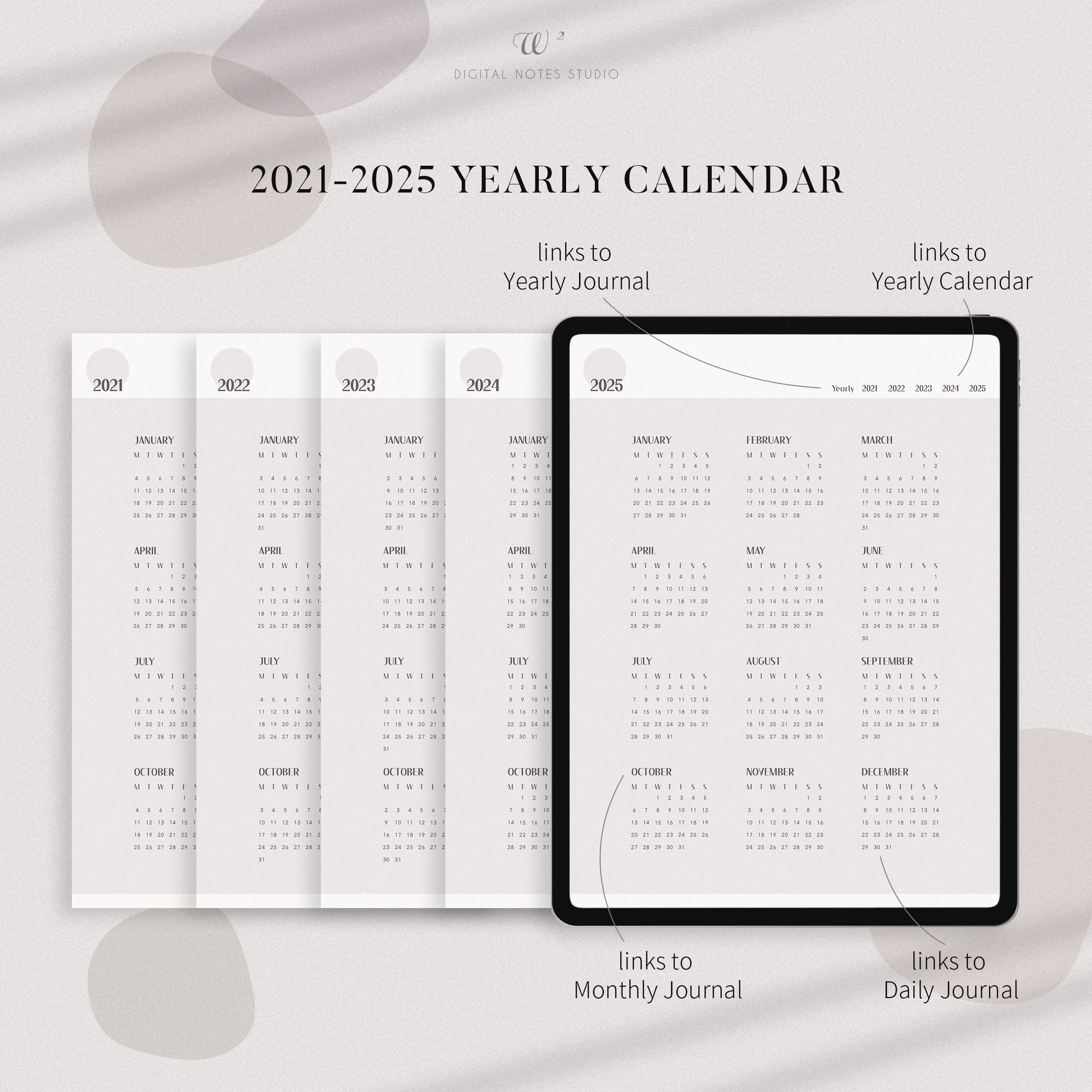 Digital 5 Year Journal, Digital Planner iPad Portrait Diary 2021-2025 ...