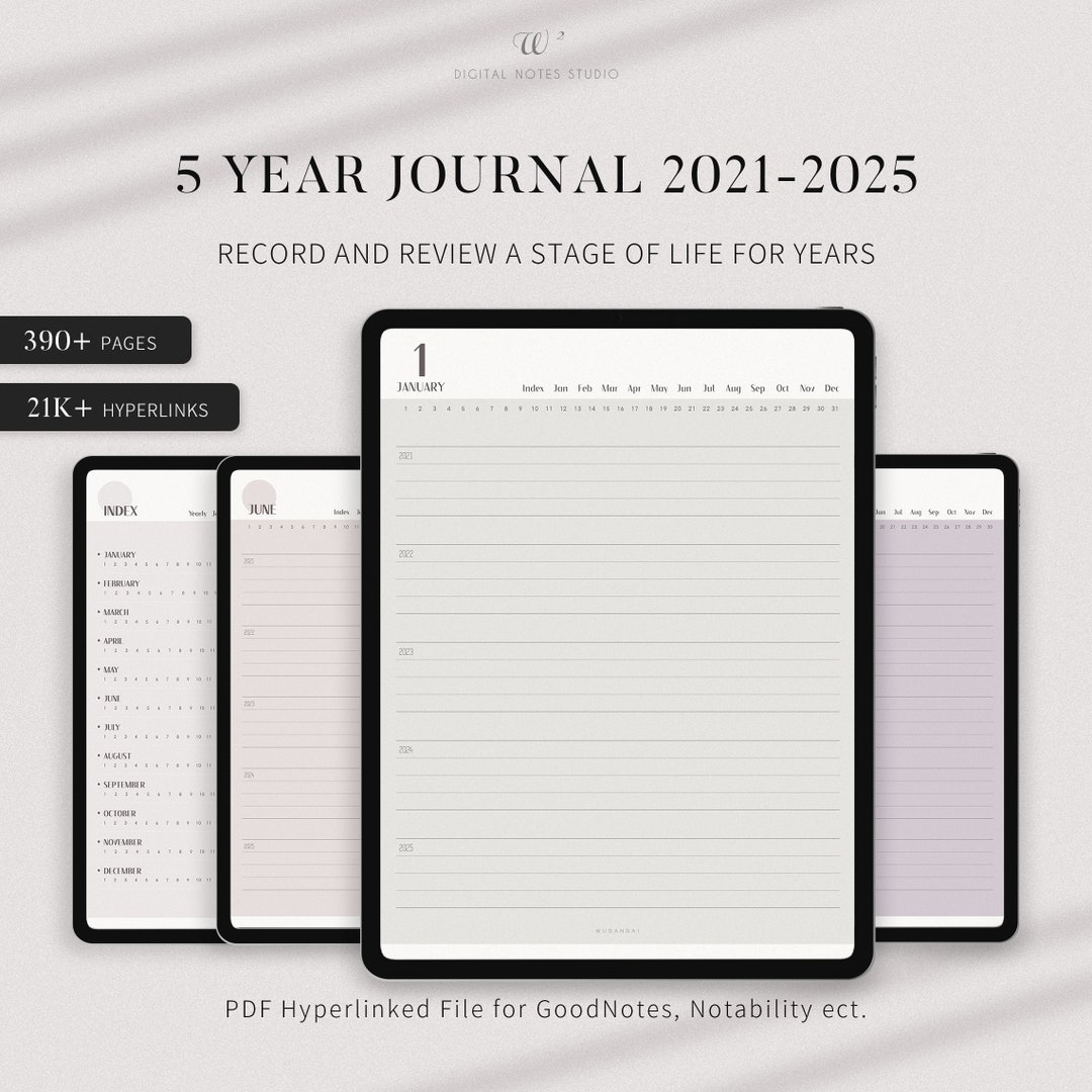 Digital 5 Year Journal, Digital Planner iPad Portrait Diary 2021-2025 ...