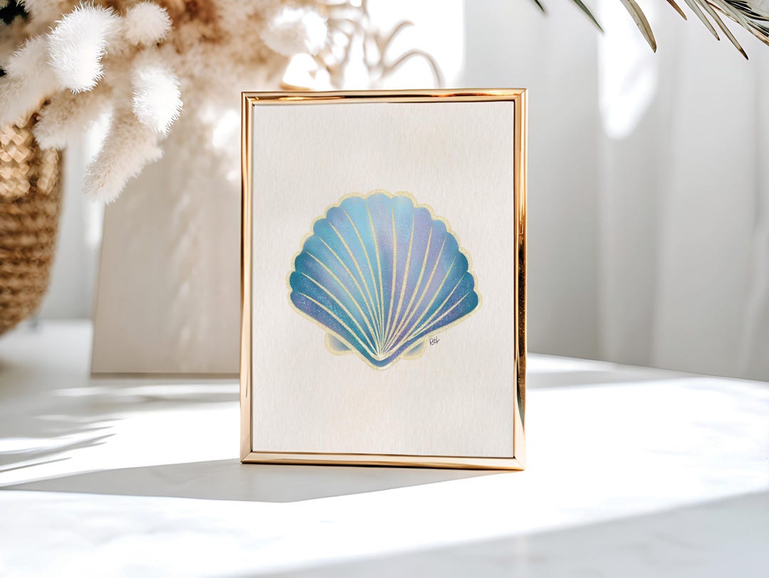 Blue Seashell Art Print: Minimalist Coastal Decor (digital Download) - Etsy