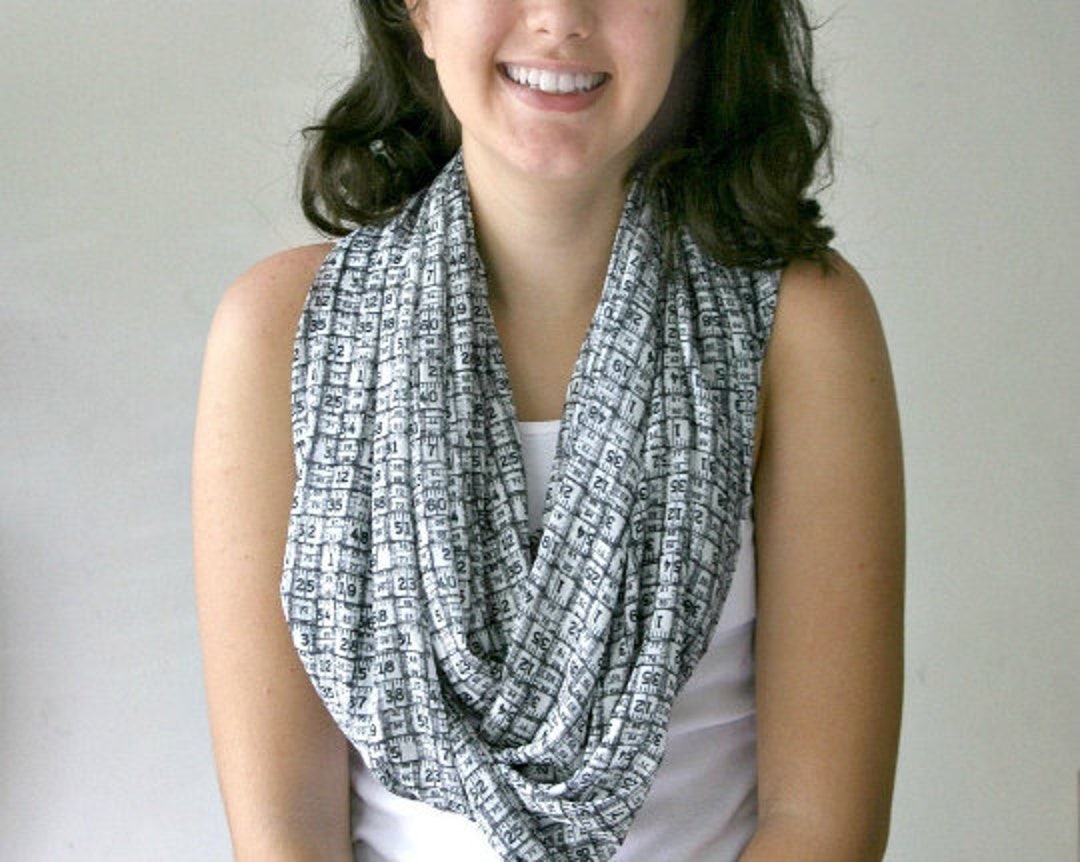Number Print Scarf Ruler Infinity Scarf Grey and White Loop Scarf ...