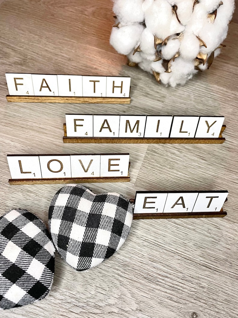 Mini Scrabble Tiles, Farmhouse Decor, Tiered Tray Decor, Wood Scrabble ...