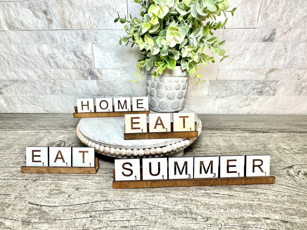 Mini Scrabble Tiles, Farmhouse Decor, Tiered Tray Decor, Wood Scrabble ...