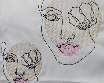 Continuous Line Embroidery Design, Woman's Torso Sketch Embroidery ...