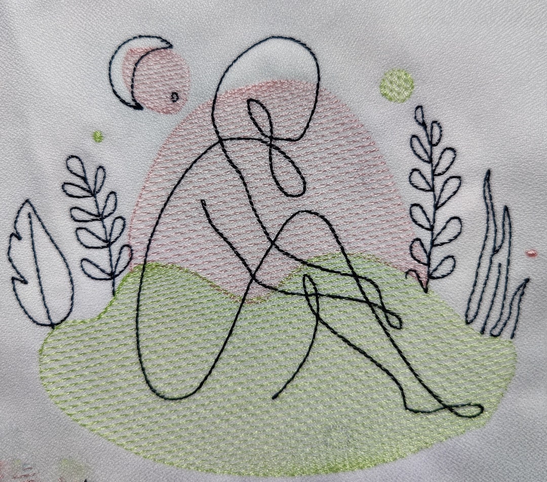 Continuous Line Embroidery Design, Woman Sitting Sketch Embroidery ...