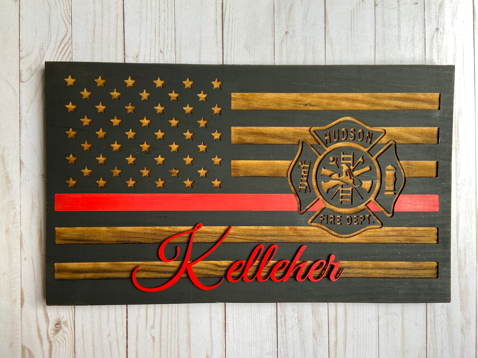 Fire Dept Flag Wood Flag Wood Fire Dept Flag Custom Fire | Etsy