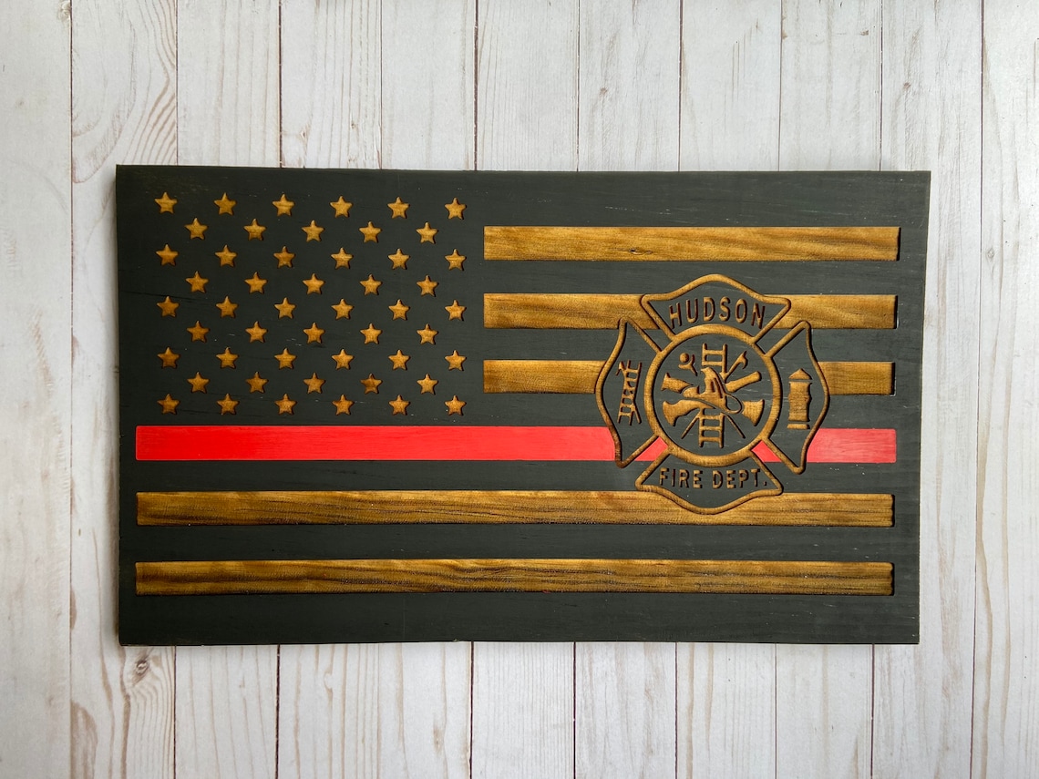 Fire Dept Flag Wood Flag Wood Fire Dept Flag Custom Fire | Etsy