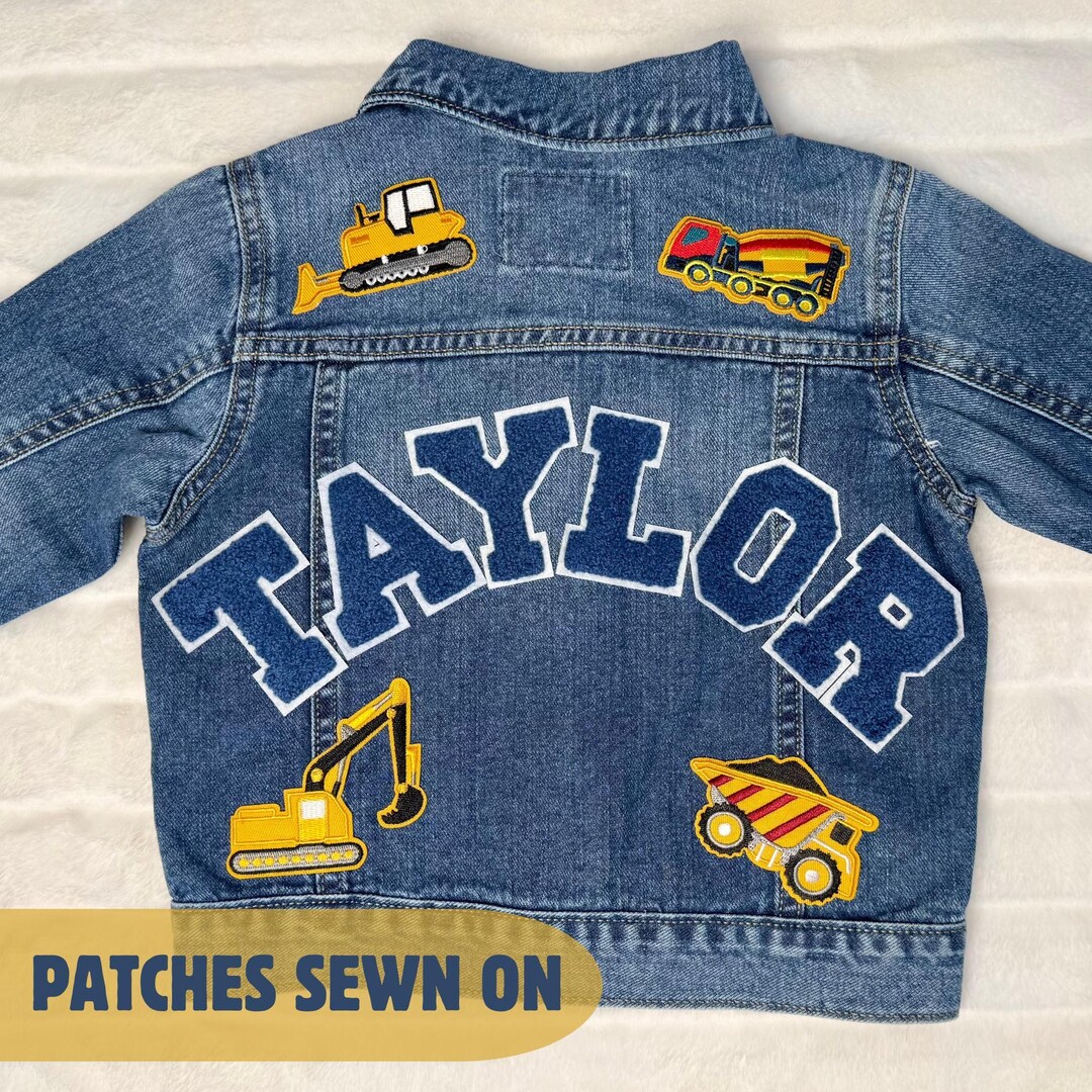 Personalized Boy Denim Jacket With Patch Construction Birthday Jacket ...
