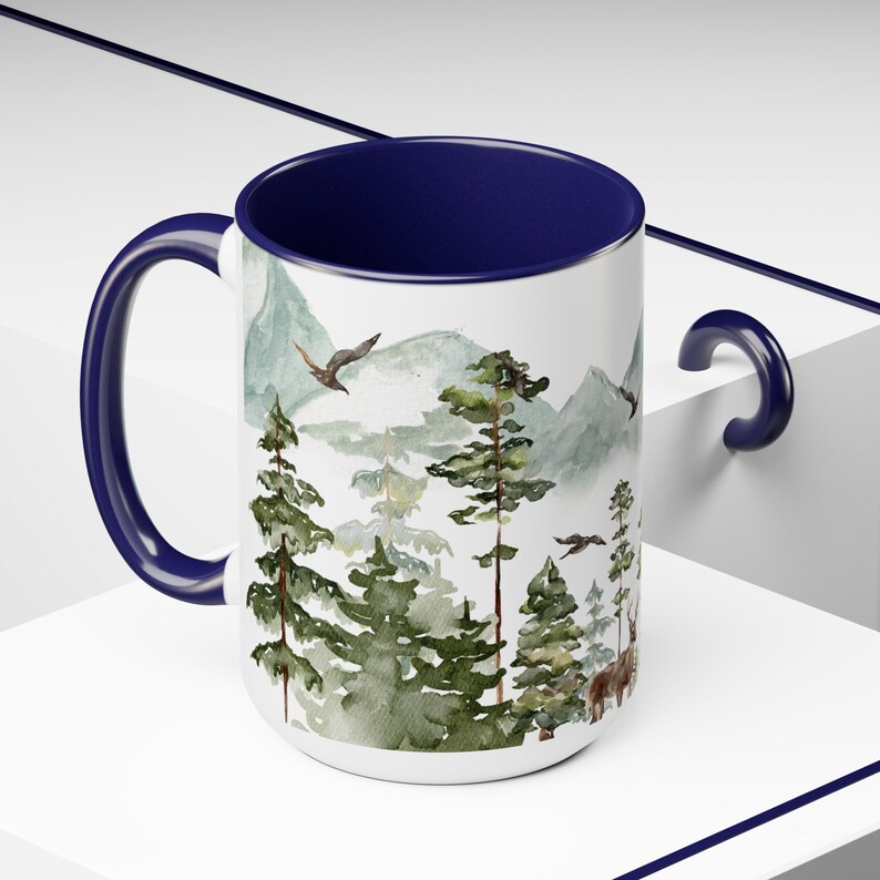 Watercolor Pine Trees Cup, Pine Tree Coffee Mug, Nature Coffee Mug ...