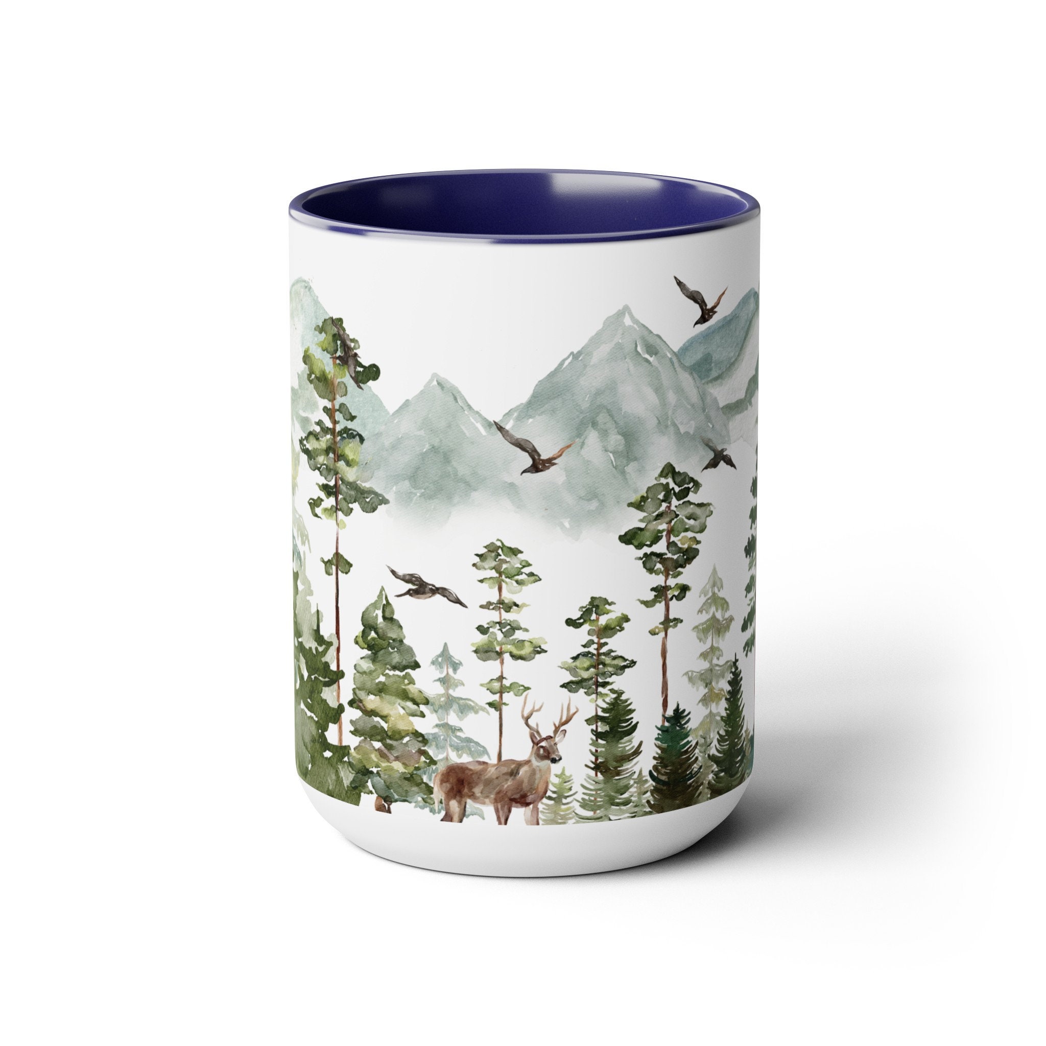 Watercolor Pine Trees Cup, Pine Tree Coffee Mug, Nature Coffee Mug ...