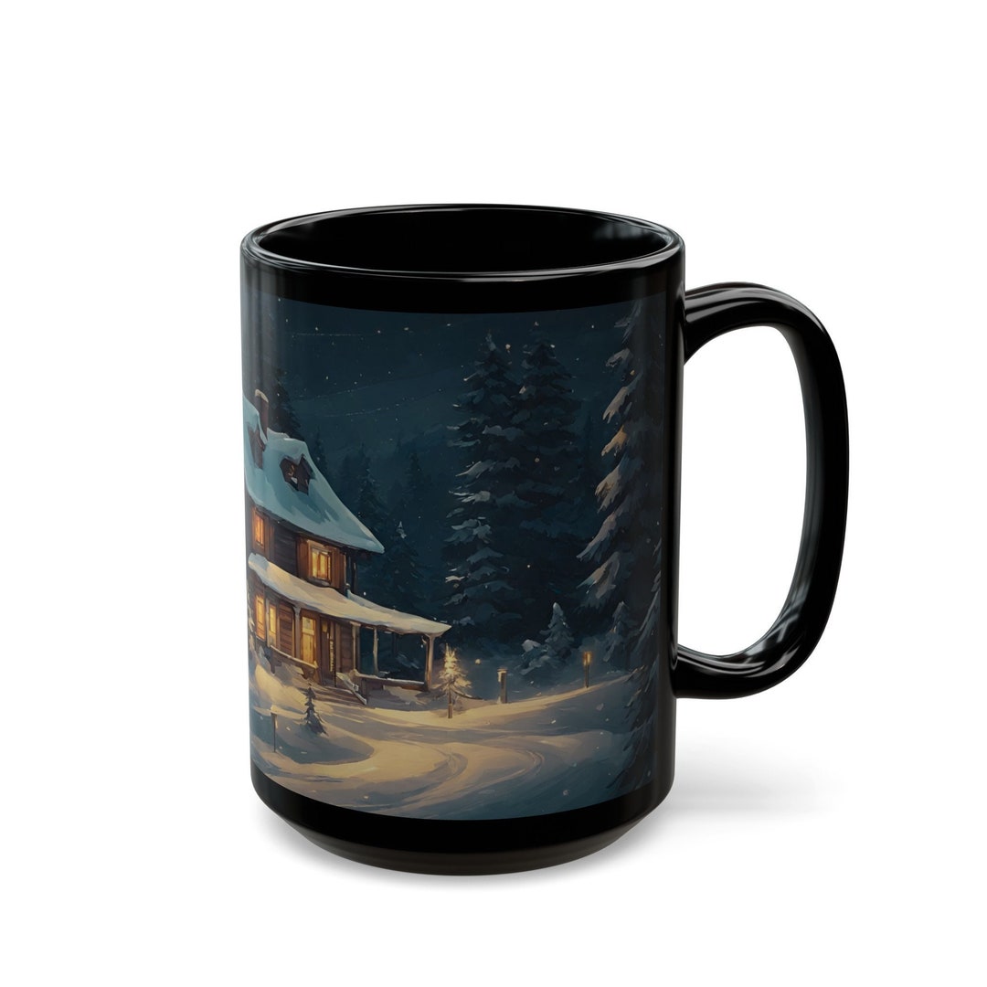 Snowy Winter Night Mug, Winter Scene Mug, Dreamy Winter Mug, Large ...