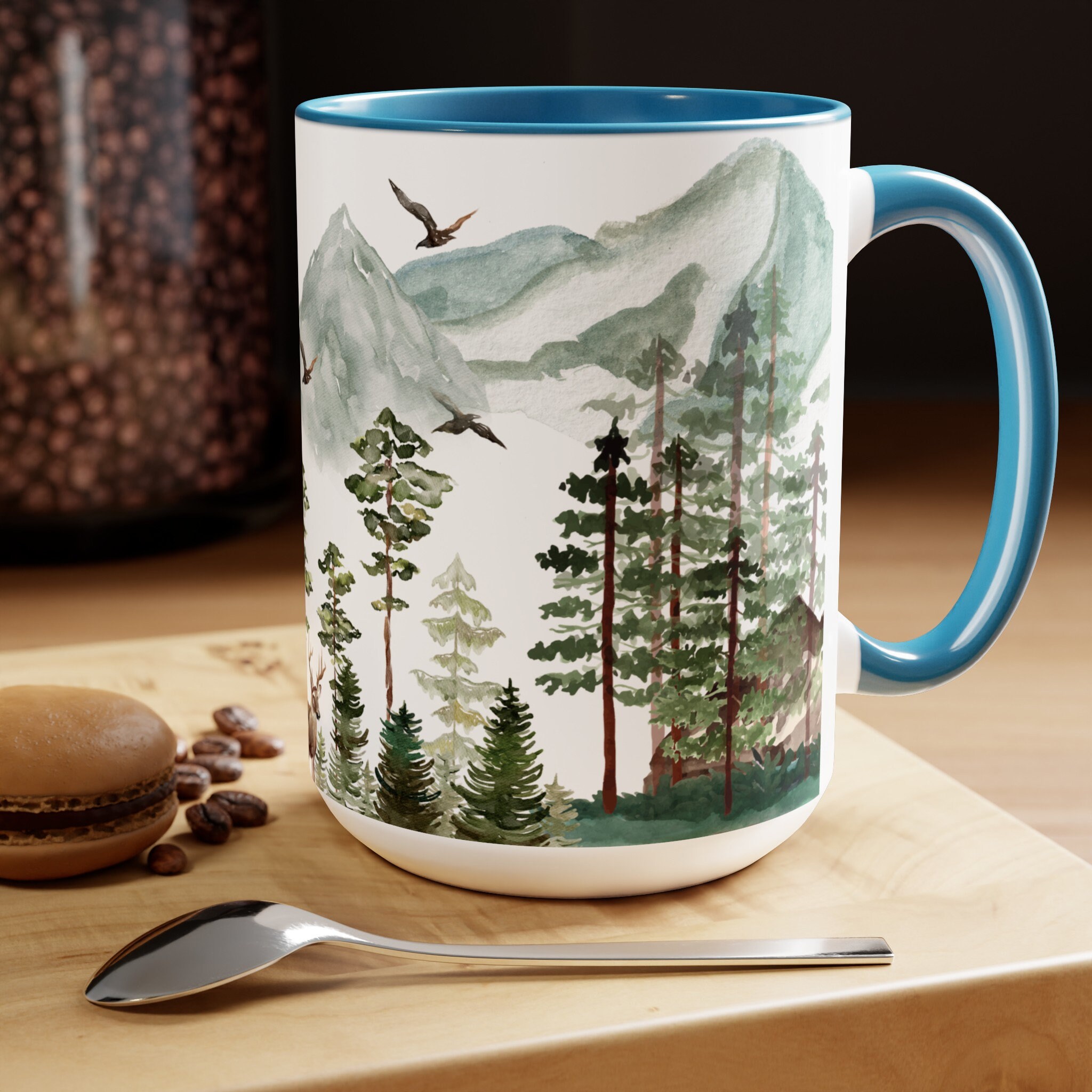 Watercolor Pine Trees Cup, Pine Tree Coffee Mug, Nature Coffee Mug ...