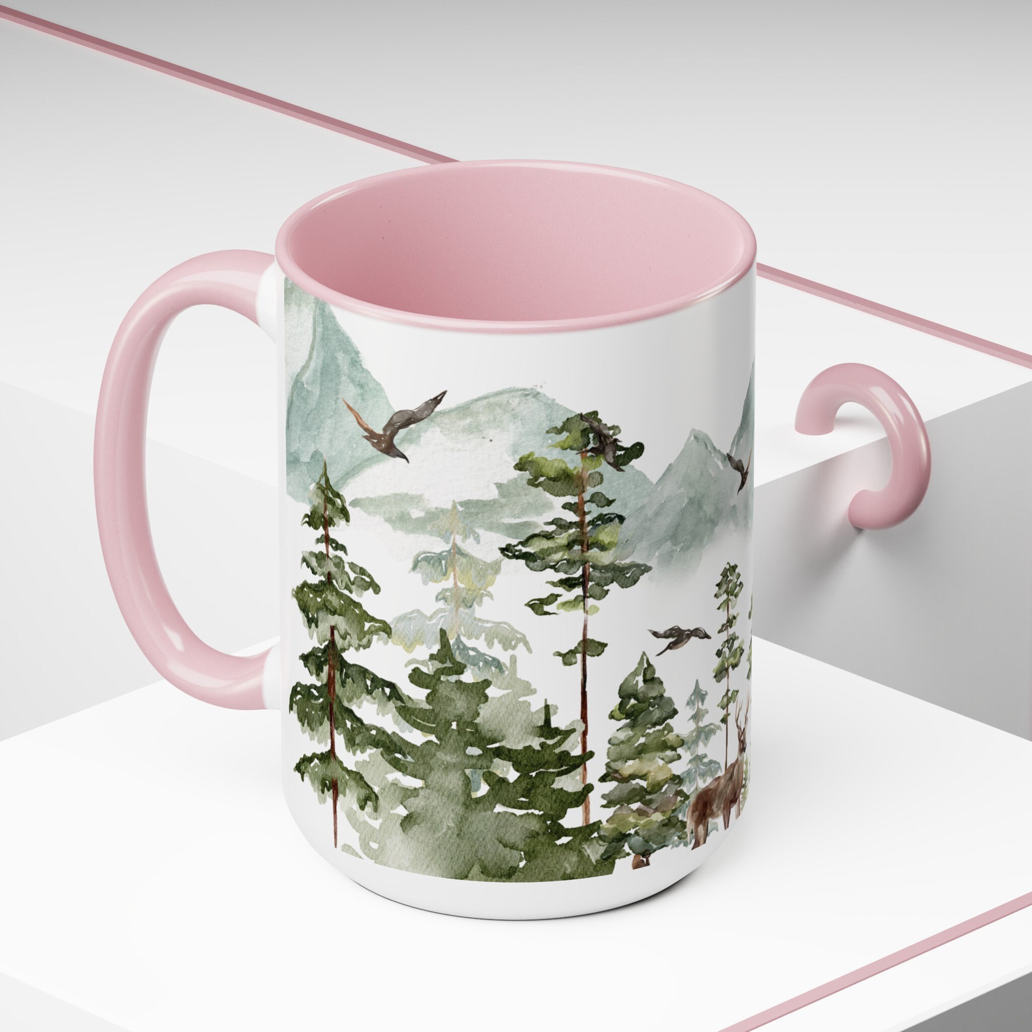Watercolor Pine Trees Cup, Pine Tree Coffee Mug, Nature Coffee Mug ...