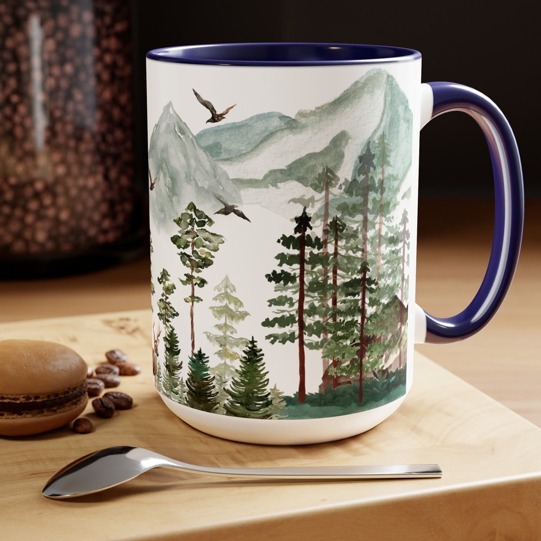 Watercolor Pine Trees Cup, Pine Tree Coffee Mug, Nature Coffee Mug ...