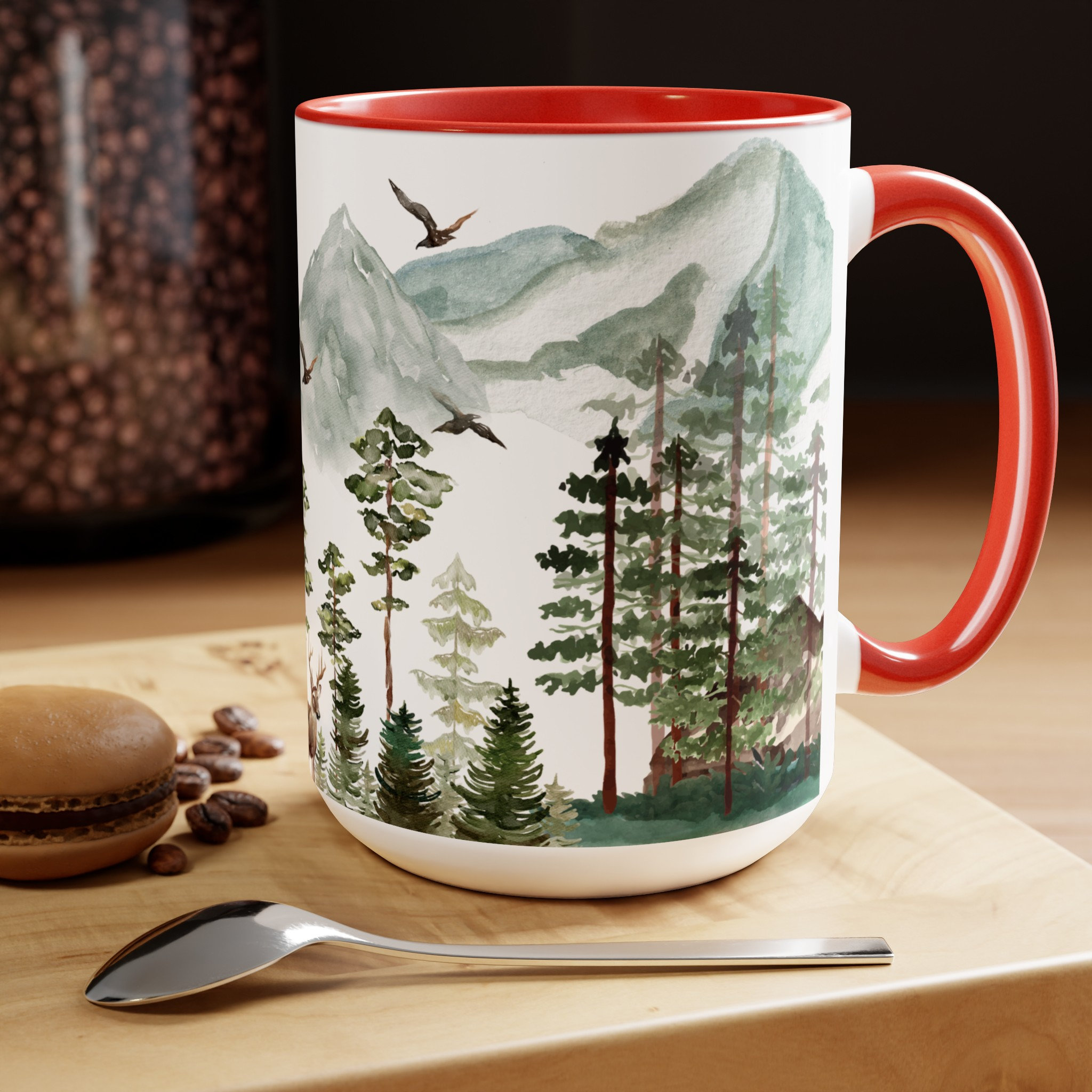 Watercolor Pine Trees Cup, Pine Tree Coffee Mug, Nature Coffee Mug ...