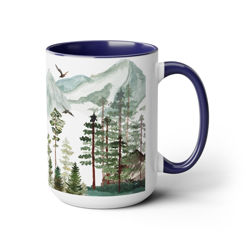 Watercolor Pine Trees Cup, Pine Tree Coffee Mug, Nature Coffee Mug ...
