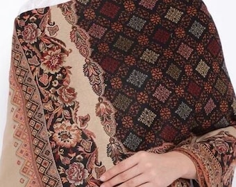 Large Kashmiri Jamawar Arabic Blue Jacquard Design Weave Shawl, All ...