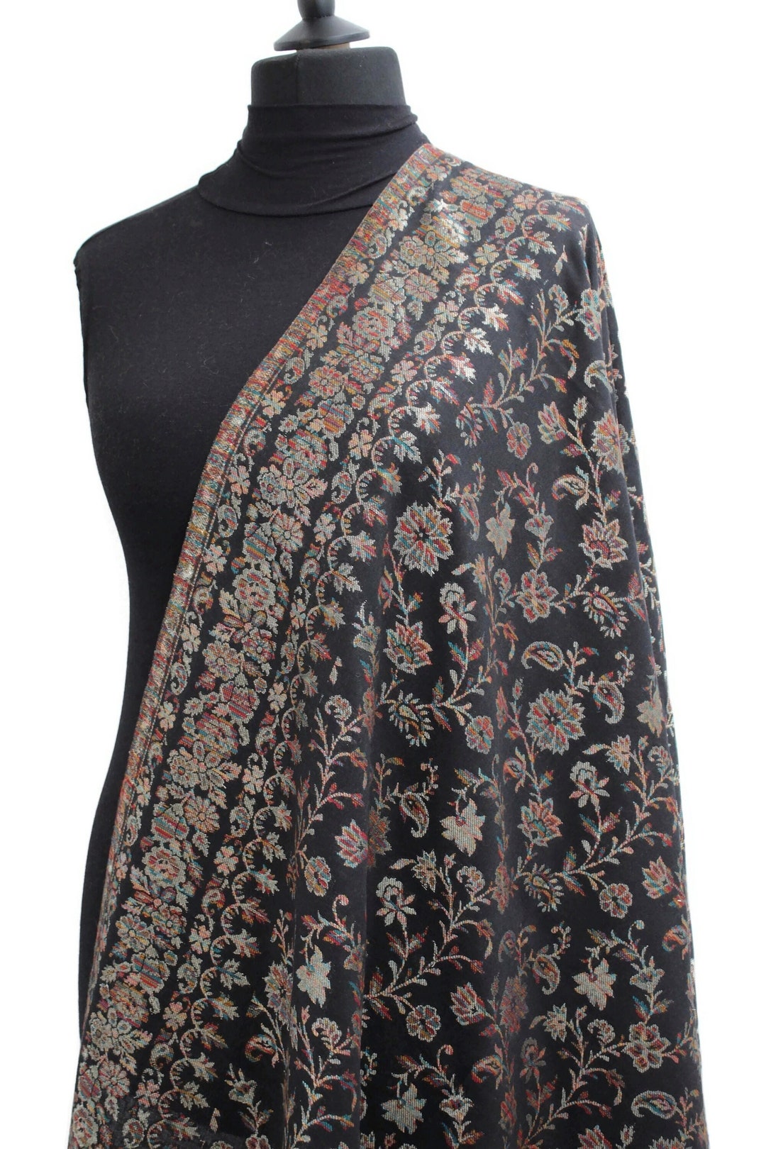 Exclusive Black Wool Blend Multicoloured Zaari Embroidered Kashmiri ...