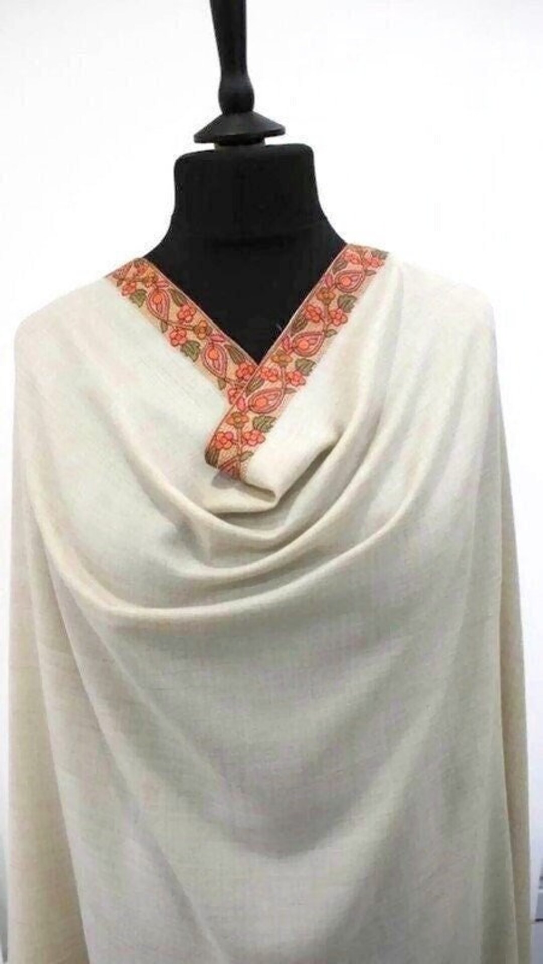 Cashmere Pashmina Light Beige Embroidered Shawl Wool Scarf - Etsy UK