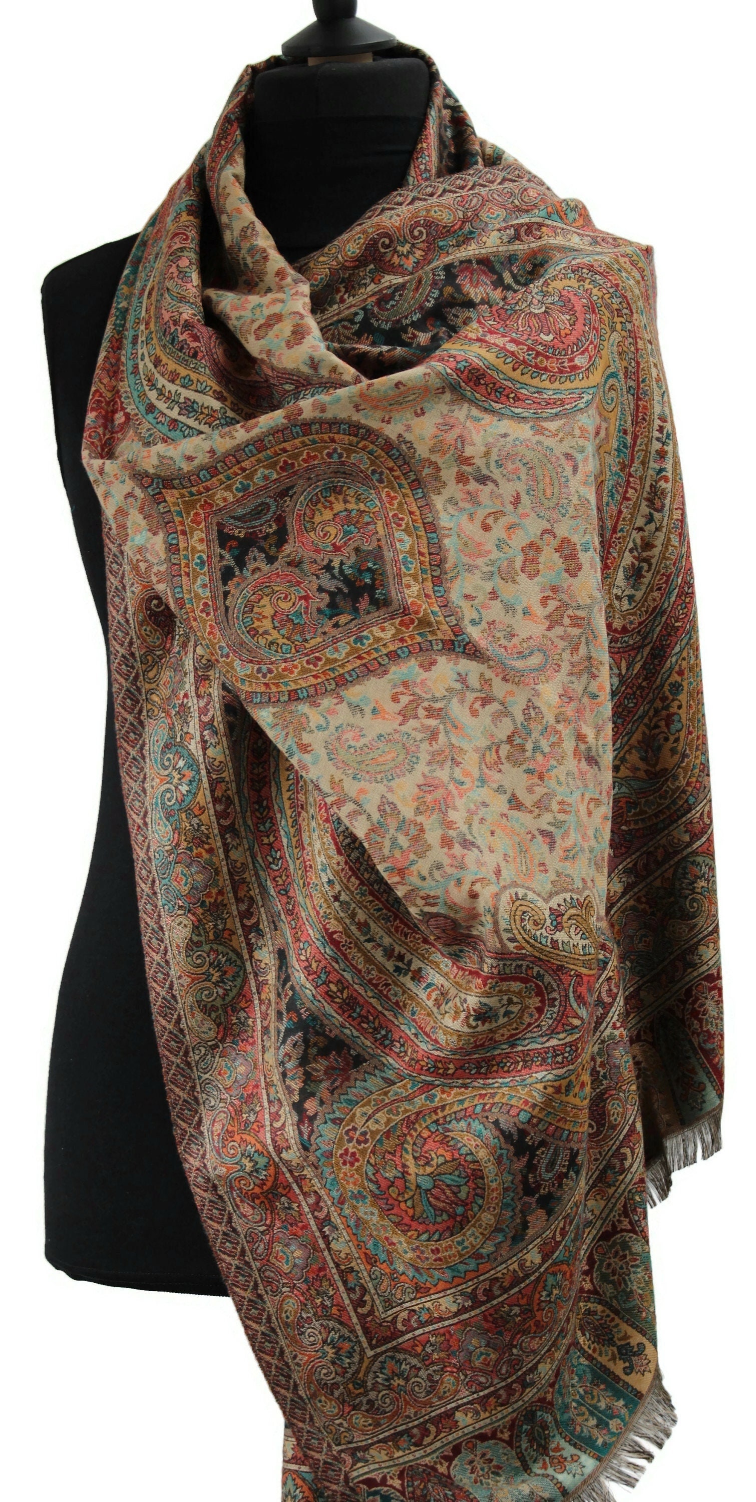 Black and Beige Multicoloured Cashmere Pashmina Kaani - Etsy UK