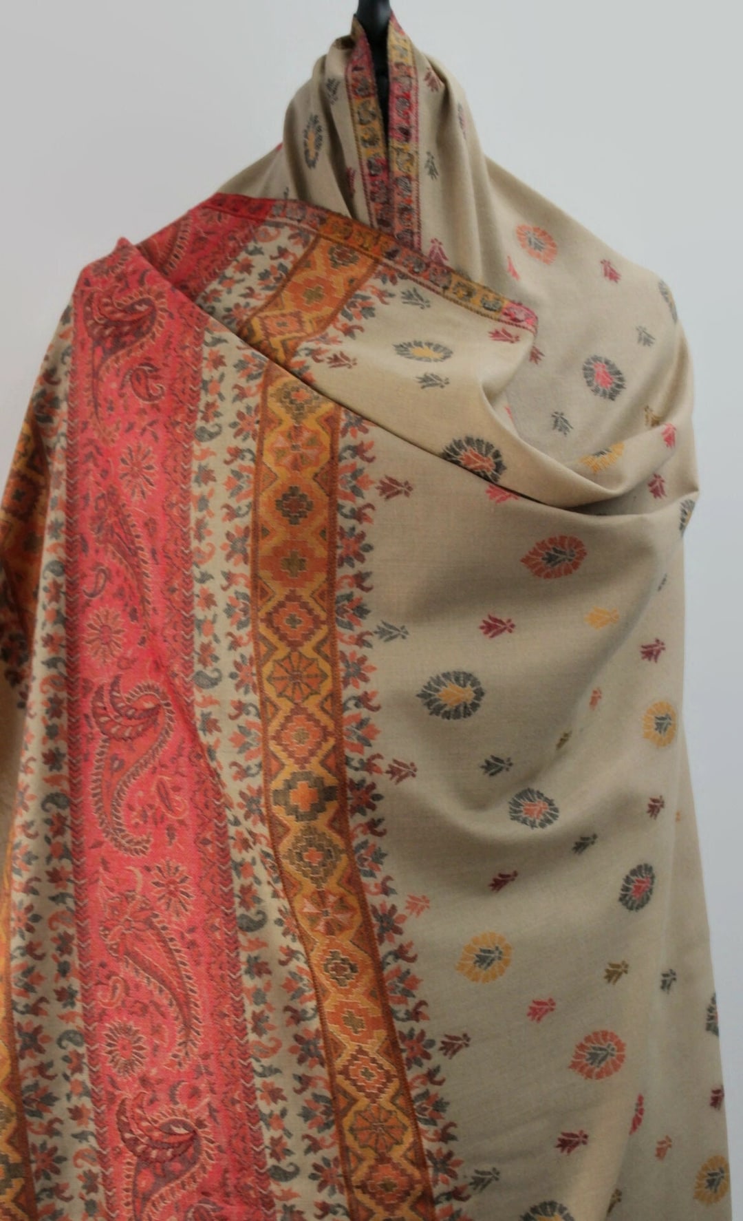 Large Kashmiri Jamawar Beige Jacquard Design Weave Shawl - Etsy UK