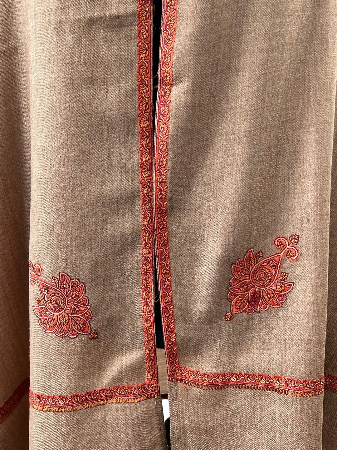 Large Beige Cashmere Pashmina Kingri Border Embroidery Shawl, Wrap - Etsy