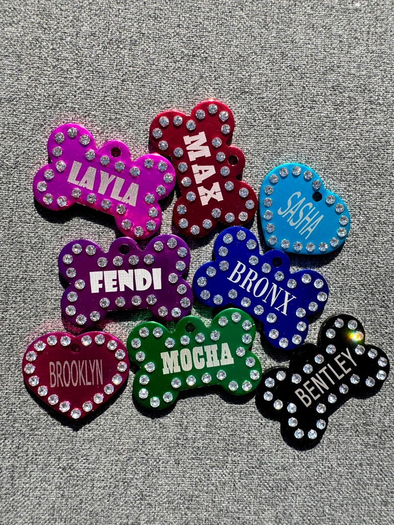 Engraved Dog Tag Dog Tag Personalized Rhinestone Bone Tag Rhinestones ...