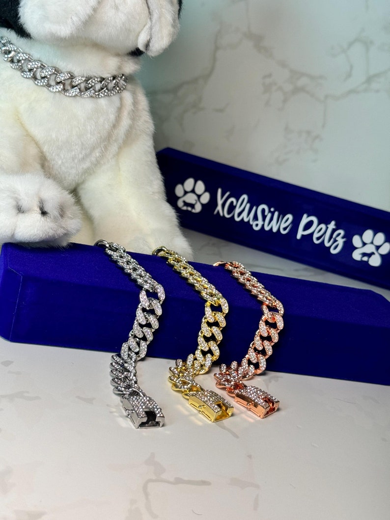Cuban Link Dog Chain, Rose Gold Custom Pet Chain, Dog Gift, Dog Collar ...