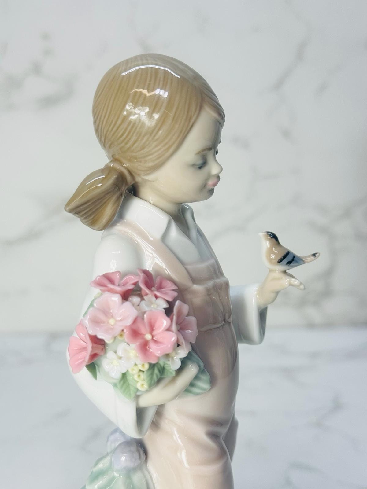 Lladro Porcelain spring Figurine 5217 Girl With Flowers & Bird - Etsy