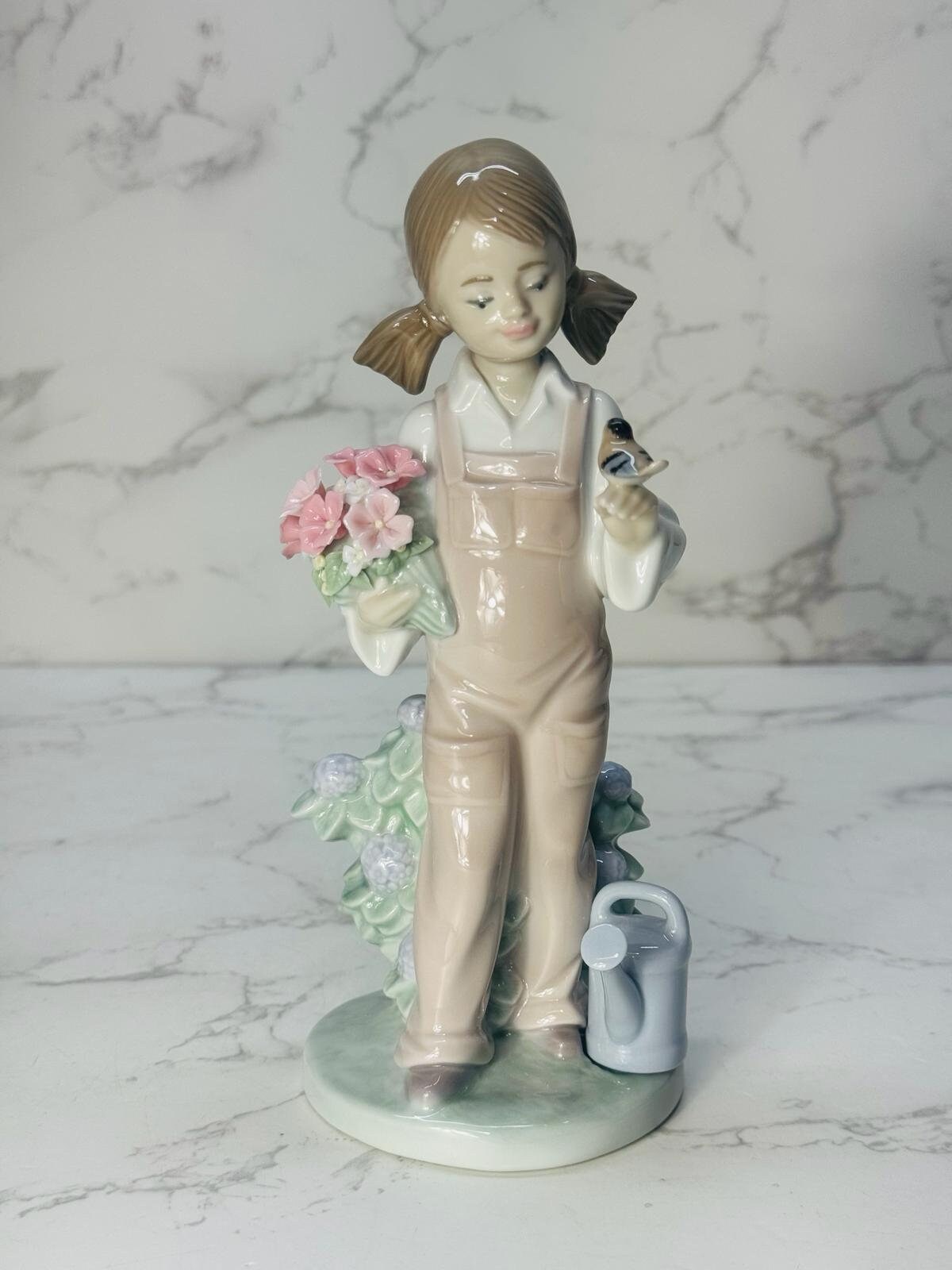 Lladro Porcelain spring Figurine 5217 Girl With Flowers & Bird - Etsy