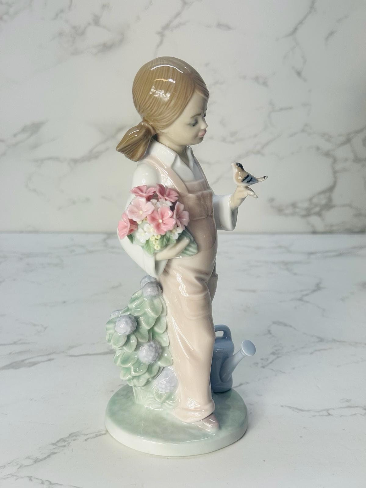 Lladro Porcelain spring Figurine 5217 Girl With Flowers & Bird - Etsy