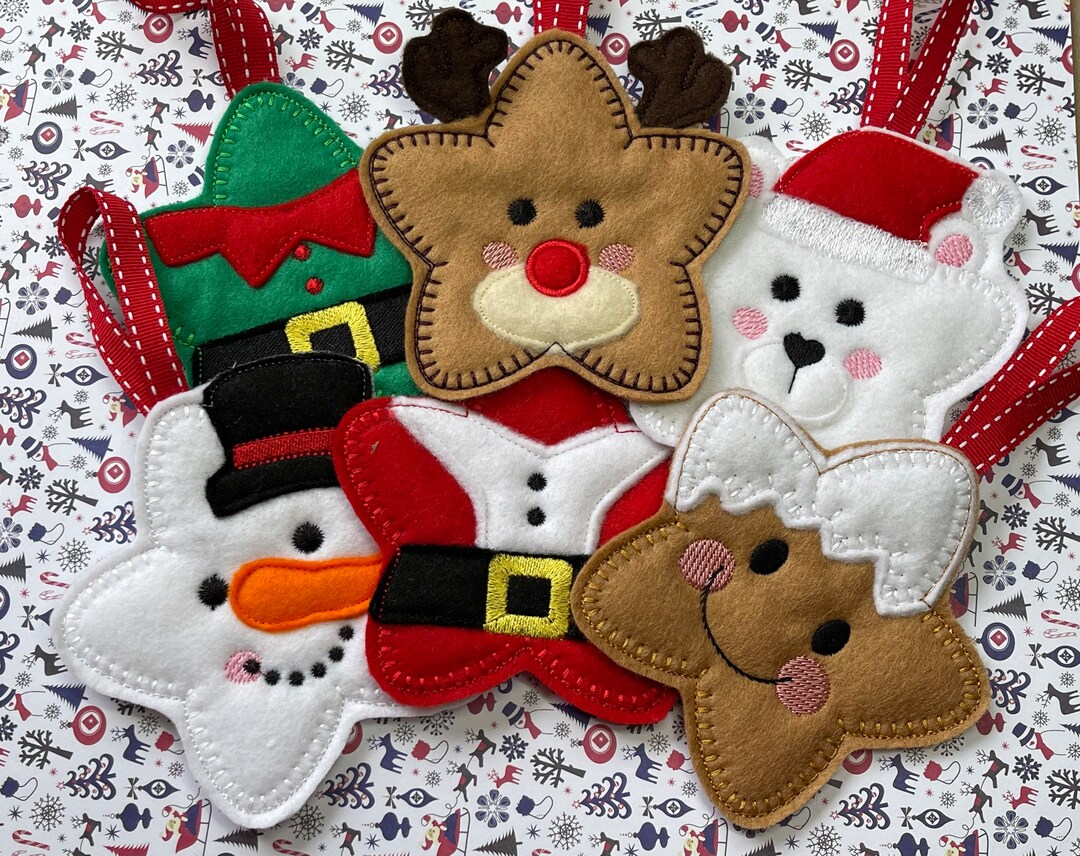 Christmas Character Star Decorations, Santa, Elf, Rudolph, Snowman ...
