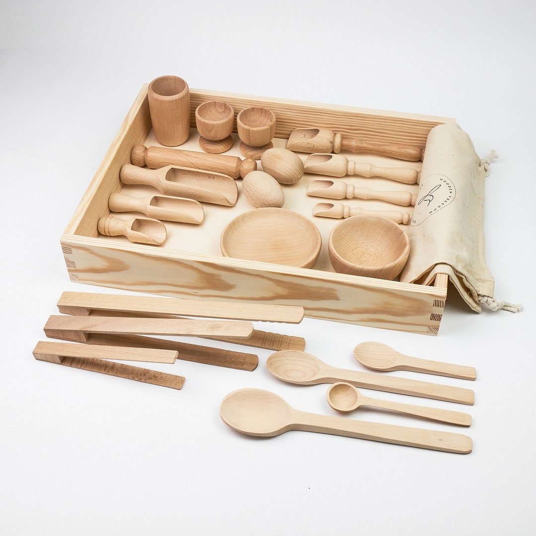 Mega Set Sensory Bin Tools, Wooden Tray, Montessori Bin Tools, Toddler ...